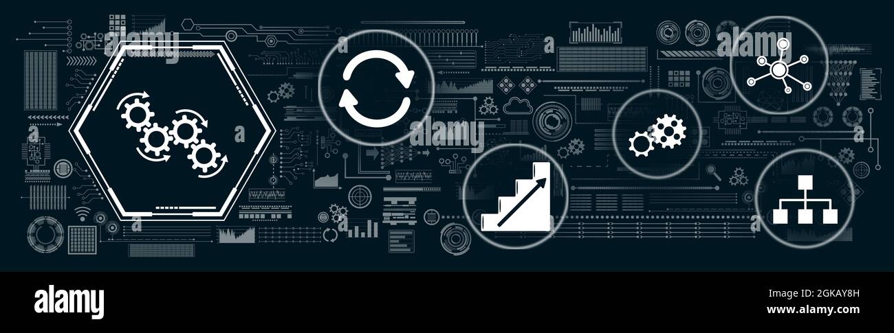 Concept of workflow with icons on futuristic hud interface Stock Photo ...