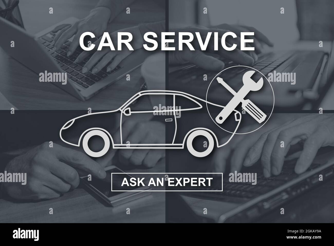 Car service concept illustrated by pictures on background Stock Photo ...