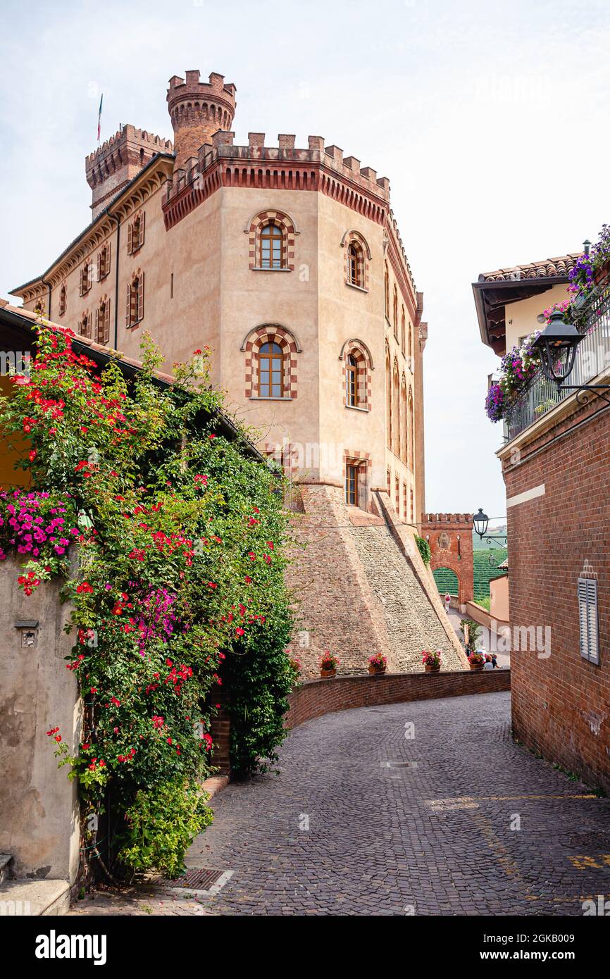 Medieval castle of Barolo, Piemonte, Langhe wine district and Uneso ...