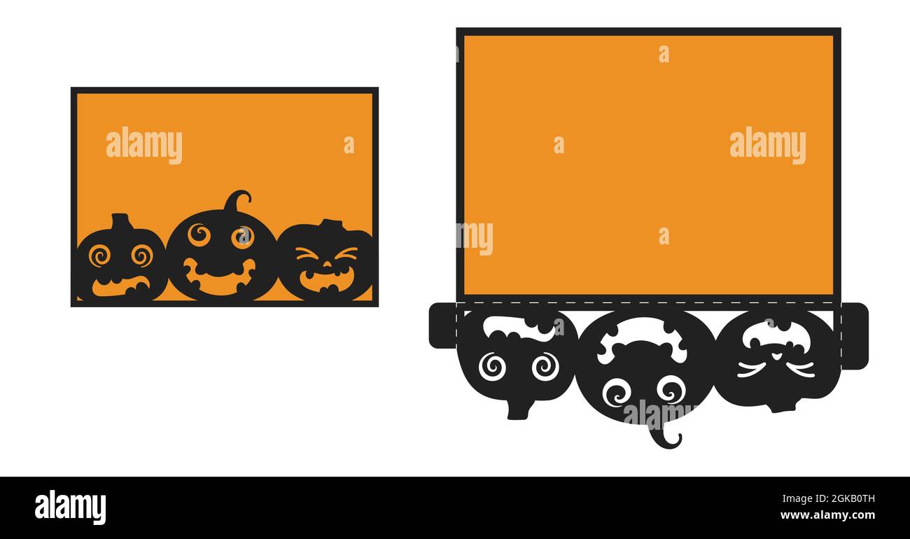 Scary halloween party laser cutting invitation card template. Paper cut ...