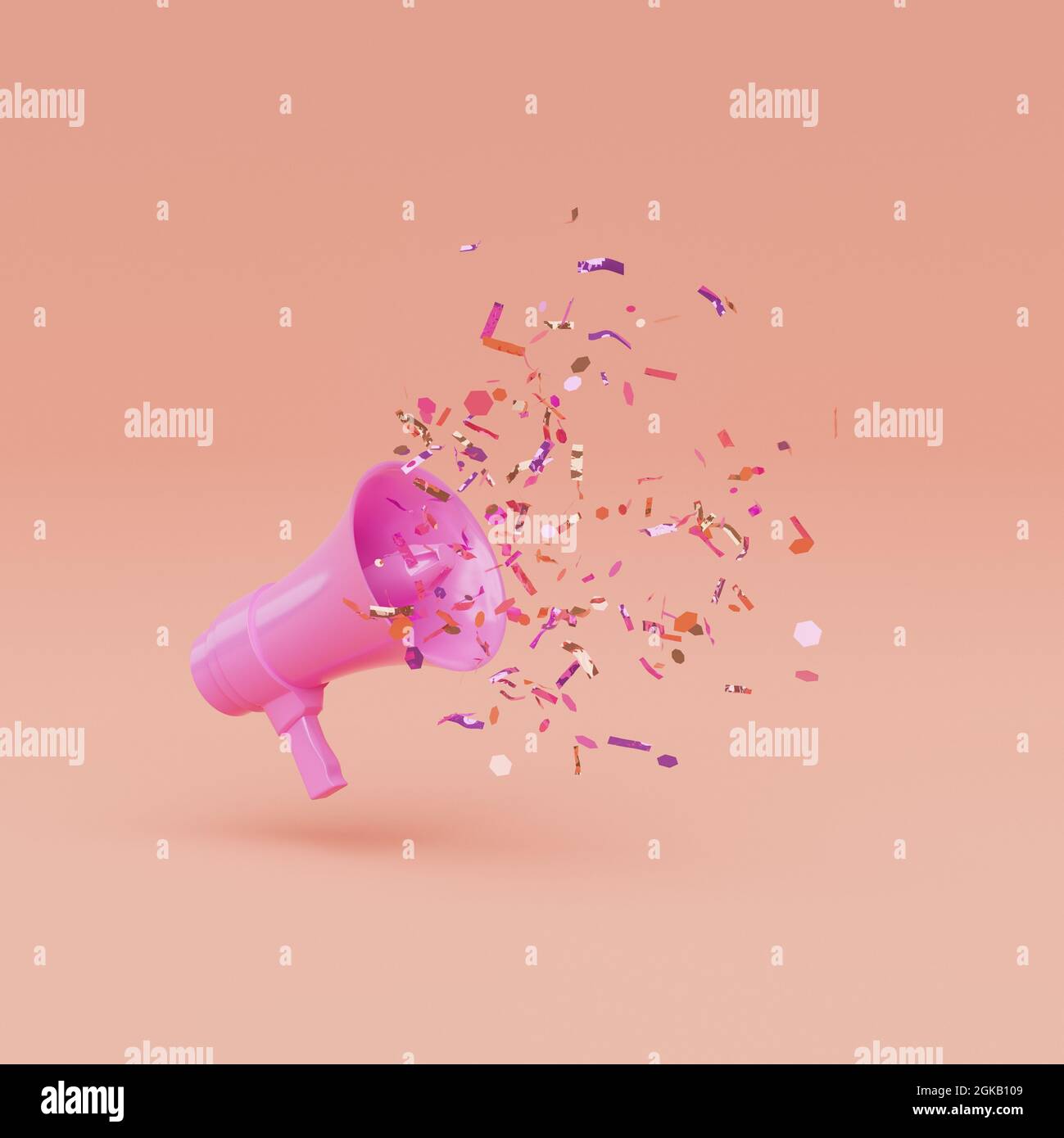 pink megaphone with shiny confetti coming out of it. 3d rendering Stock ...