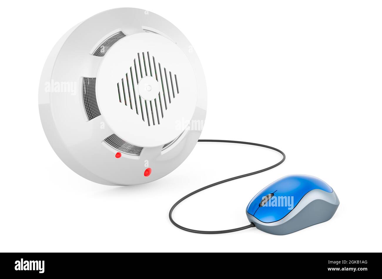 Fire and flame detector with computer mouse. 3D rendering isolated on ...