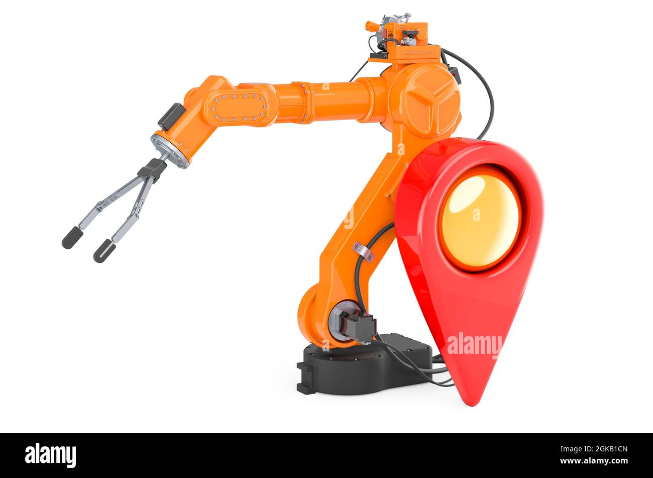 Mechanical arm with map pointer. 3D rendering isolated on white ...