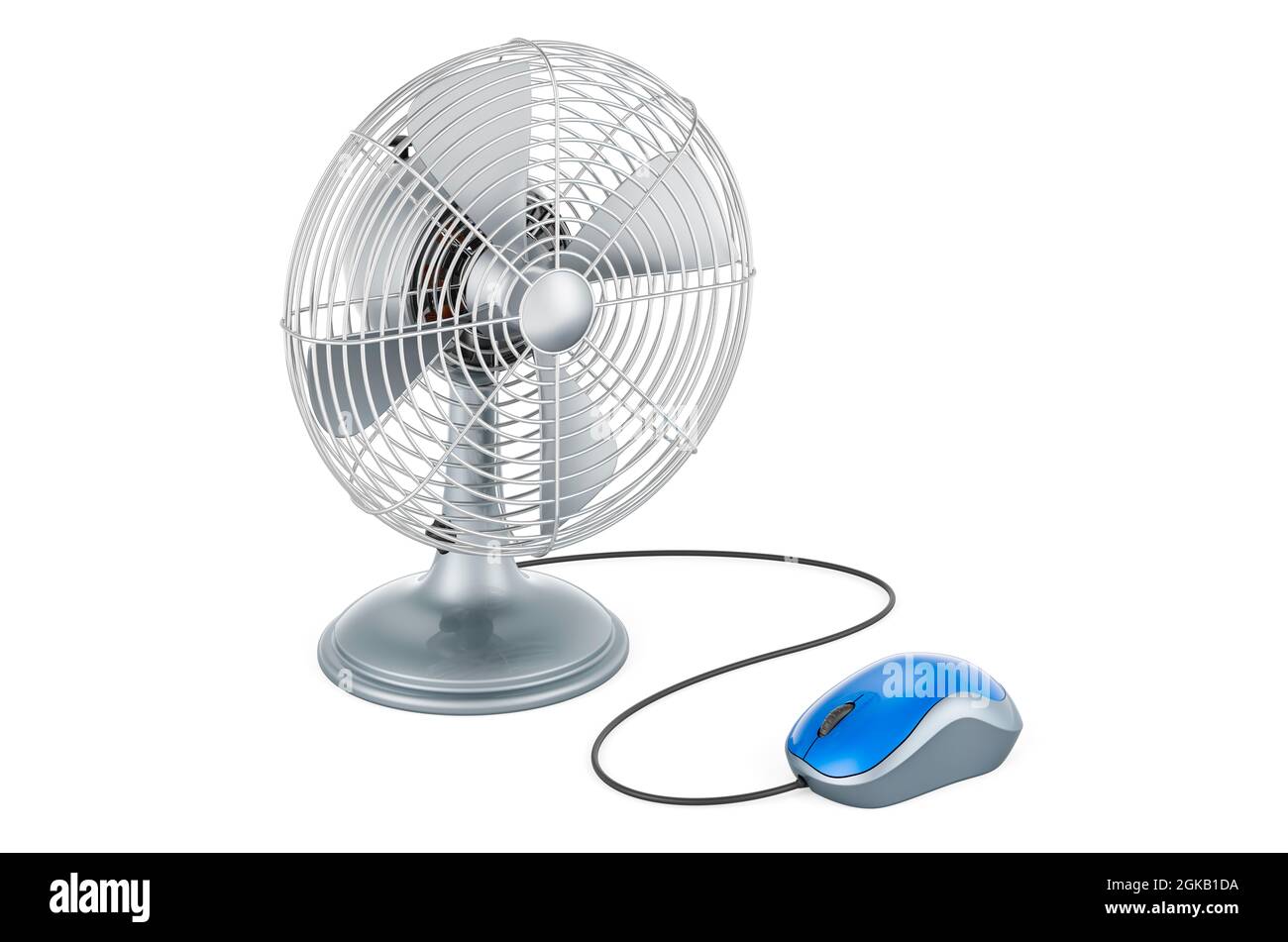 Table fan with computer mouse. 3D rendering isolated on white ...