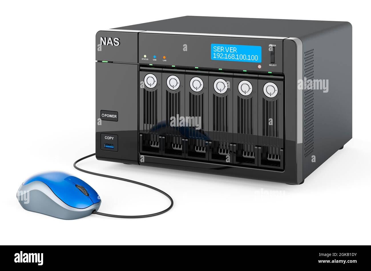 NAS with computer mouse. 3D rendering isolated on white background ...