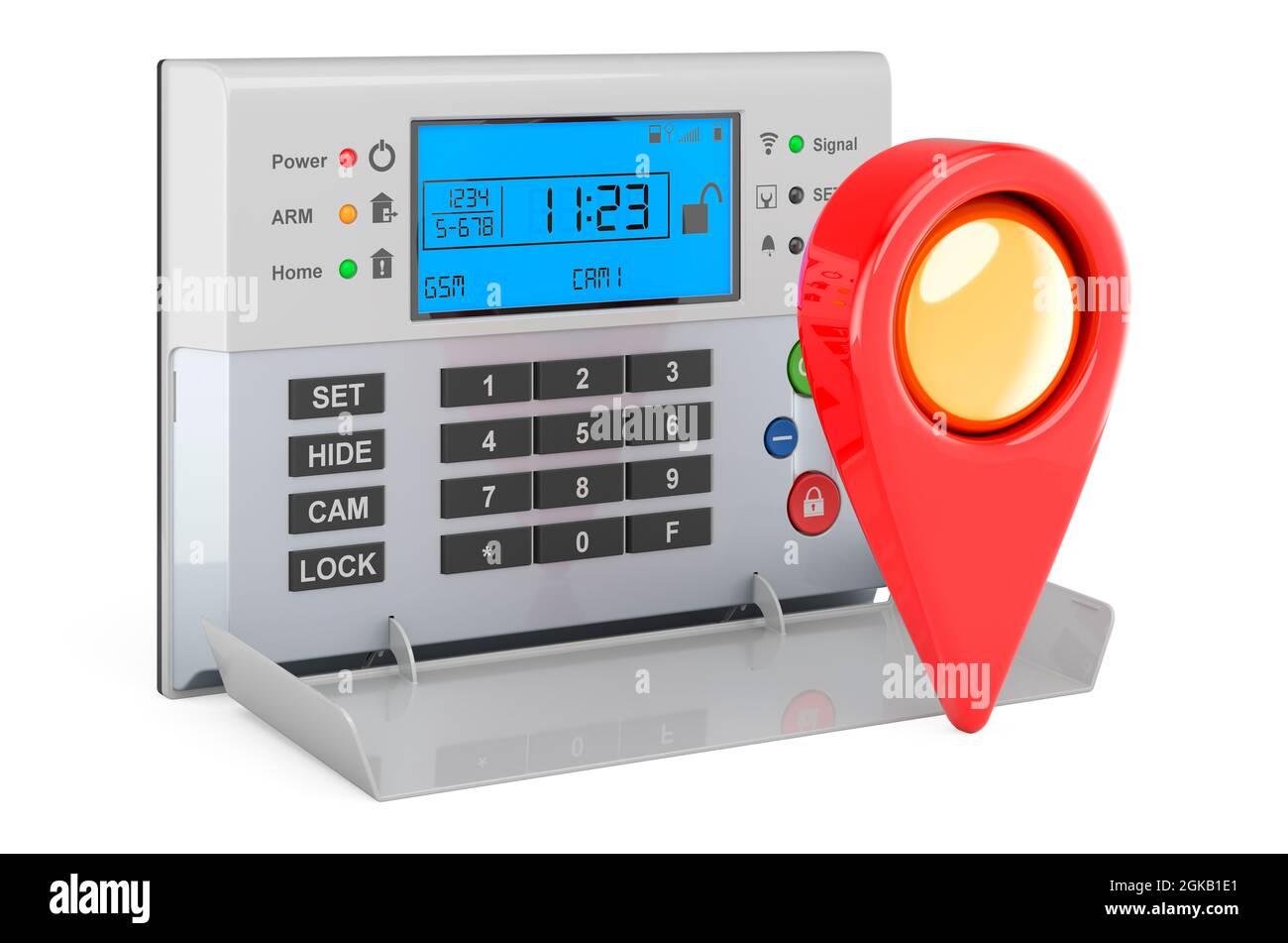 Security alarm system with map pointer. 3D rendering isolated on white ...