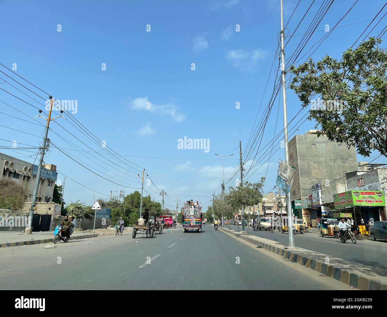 Main Landhi Korangi Road. Karachi city traffic at working hours ...