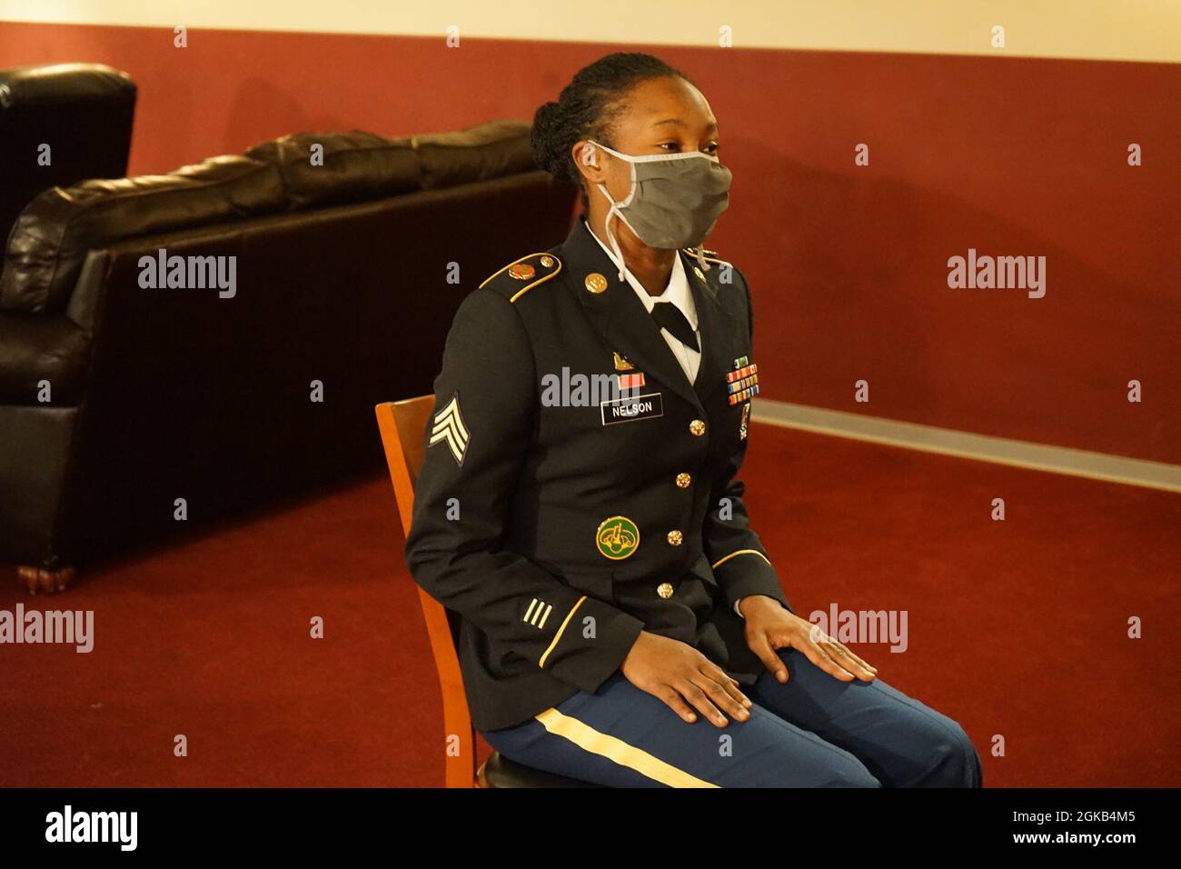 Sgt. Justina Nelson, USAG Italy, answers questions during the interview ...
