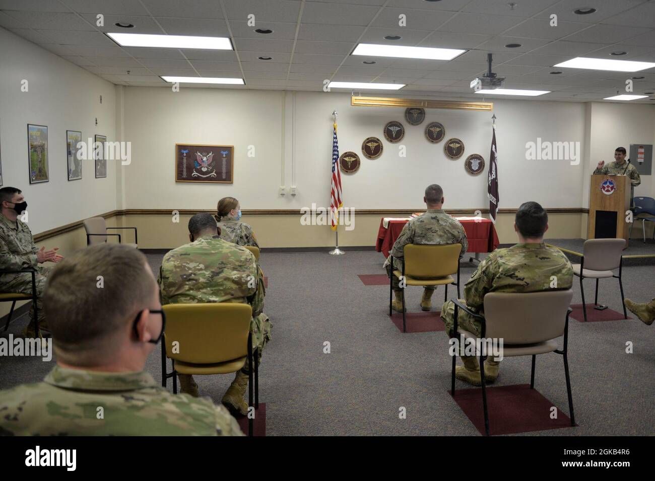 Command Sgt. Maj. John P. Castillo gives his remarks to a group of ...