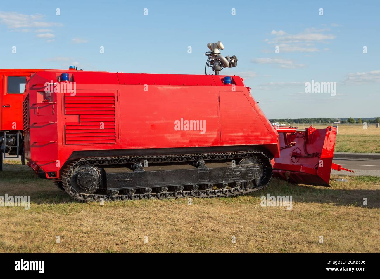 Fire emergency service bulldozer to protect and fight forest fires in ...
