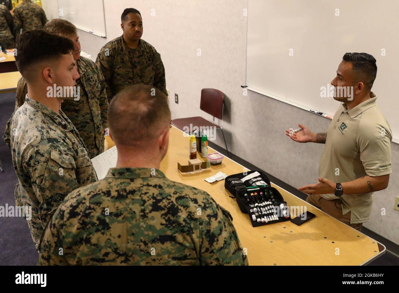 Rocky Contreras, an instructor with Guardian Centers, demonstrates the ...