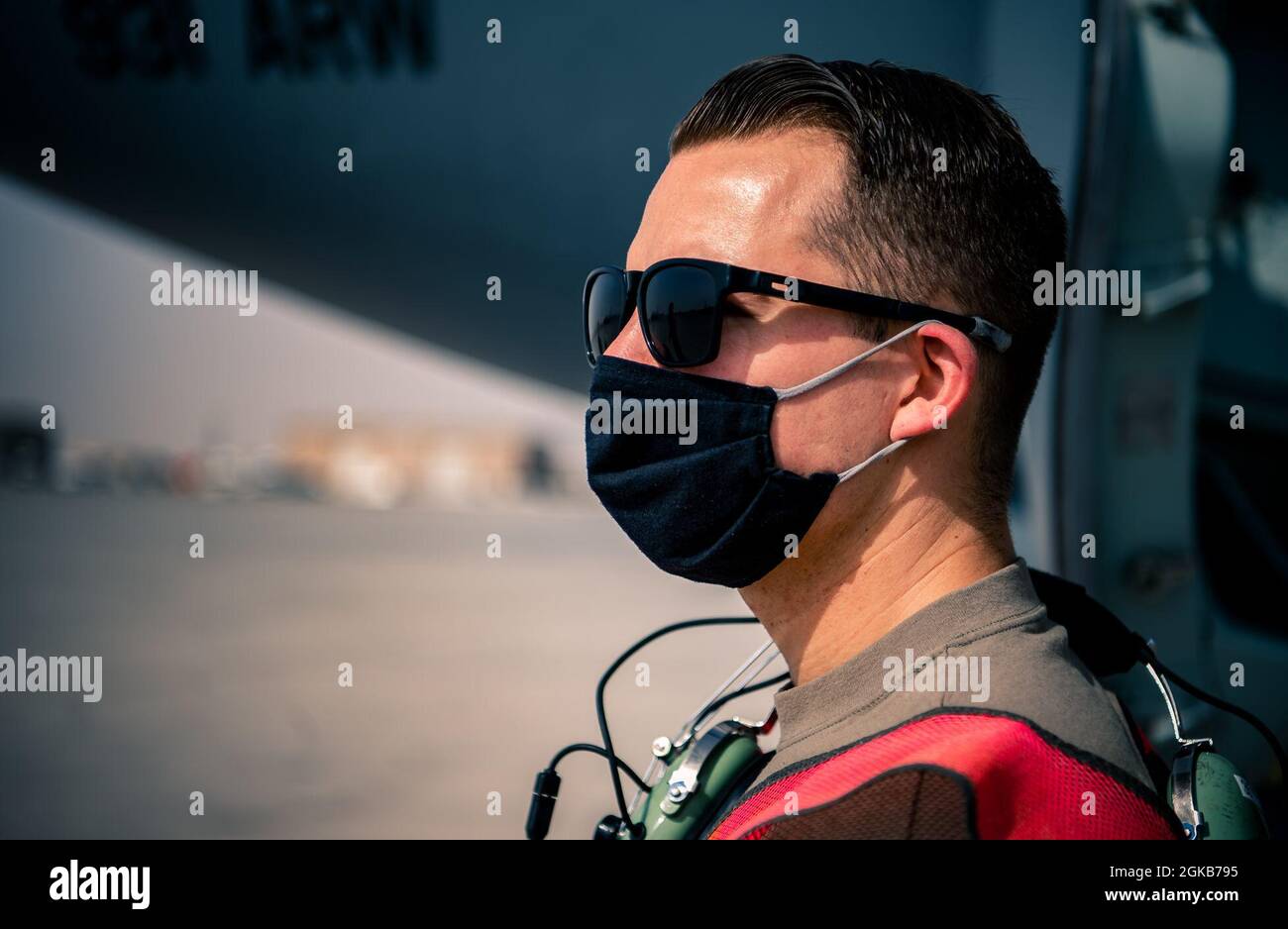 A U.S. Air Force KC-135 Stratotanker aircraft crew chief, assigned to ...