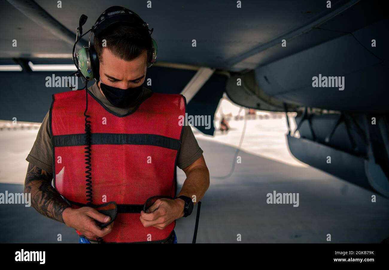 A U.S. Air Force KC-135 Stratotanker aircraft crew chief, assigned to ...