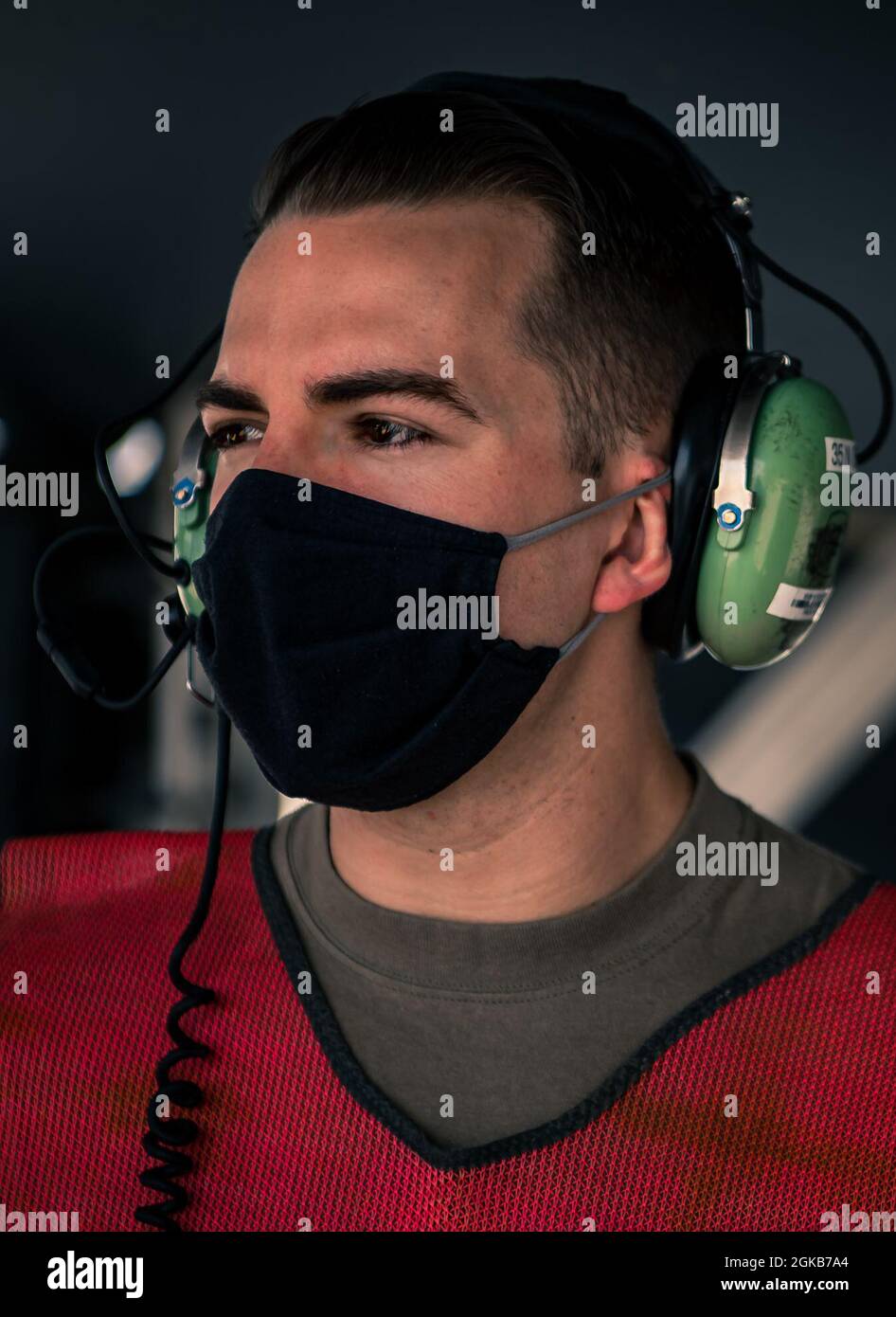 A U.S. Air Force KC-135 Stratotanker aircraft crew chief, assigned to ...