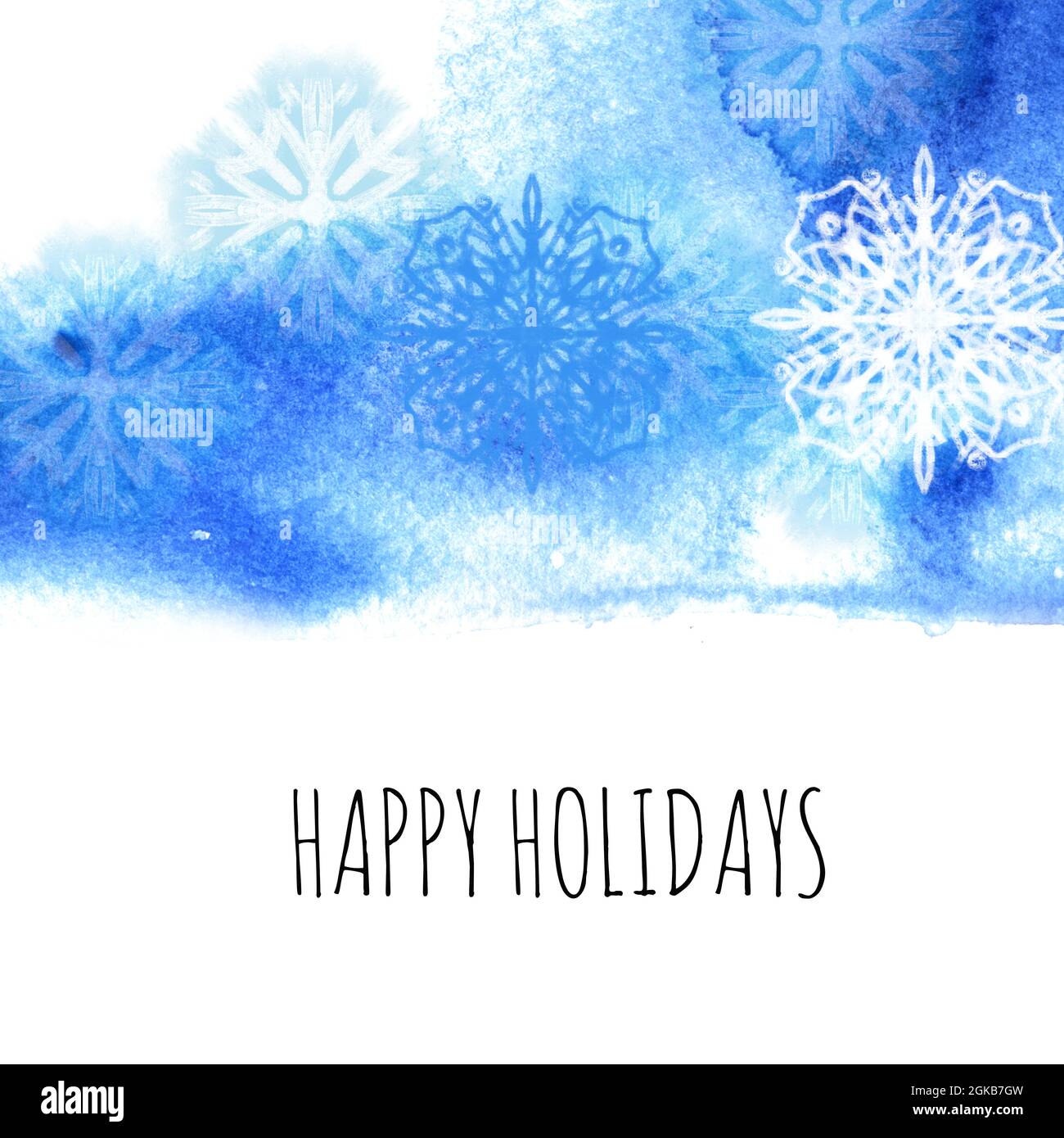 Winter watercolor background blue color with snowflakes illustration ...