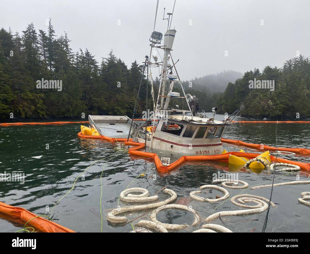 The 52-foot fishing vessel, Haida Lady, partially above the waterline ...