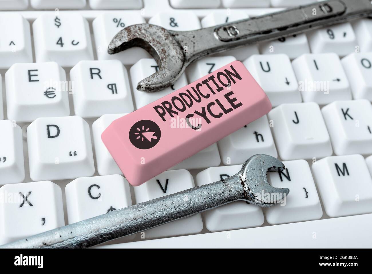 Handwriting text Production Cycle. Word for conversion of raw materials ...