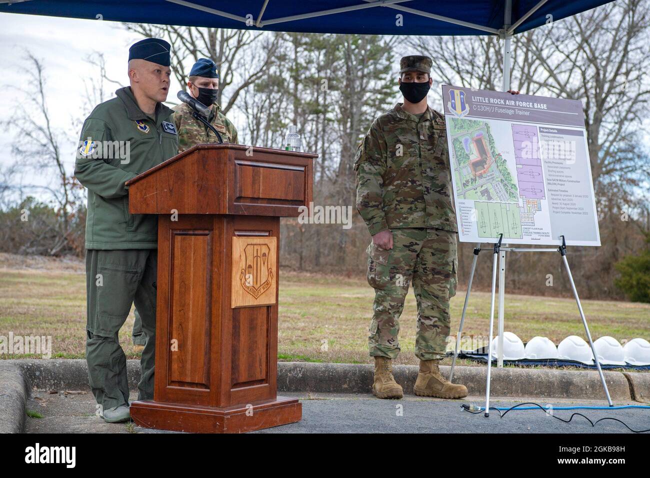 Col. Joseph Miller, 314th Airlift Wing commander, speaks during a ...