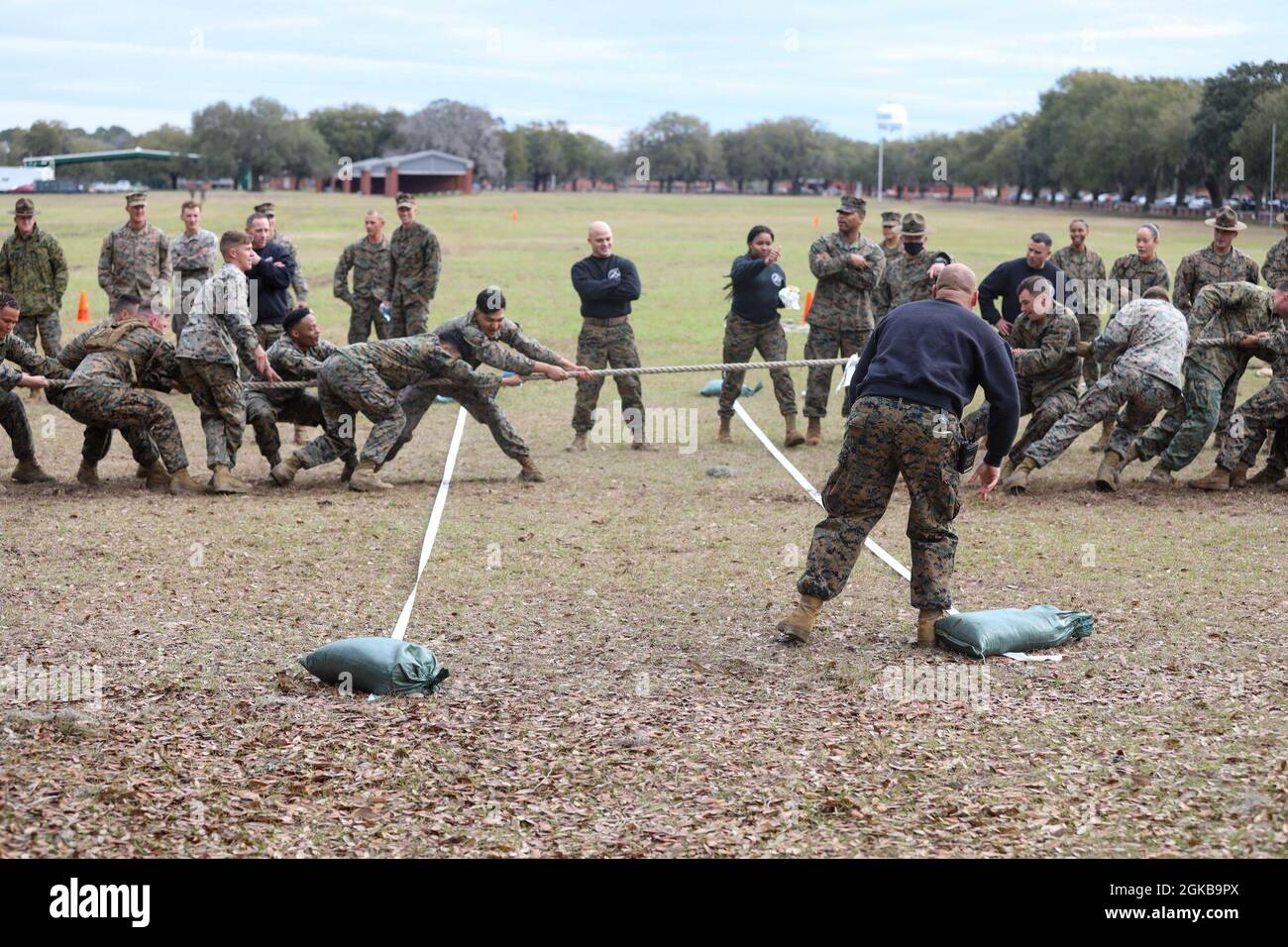 Marines with Weapons and Field Training Battalion, compete in a tug of ...