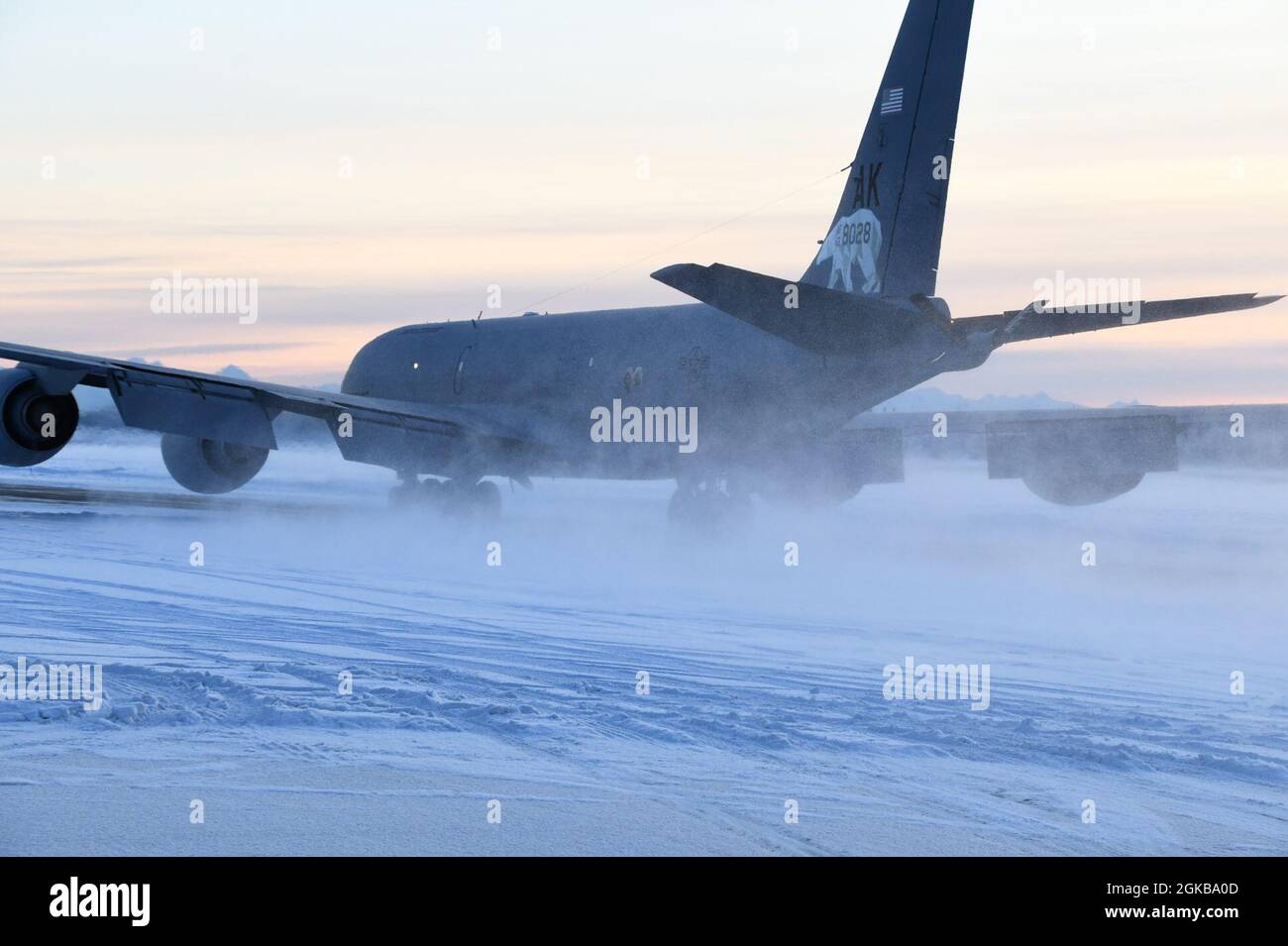 A 168th Air Refueling Squadron KC-135 Stratotanker returns to home base ...