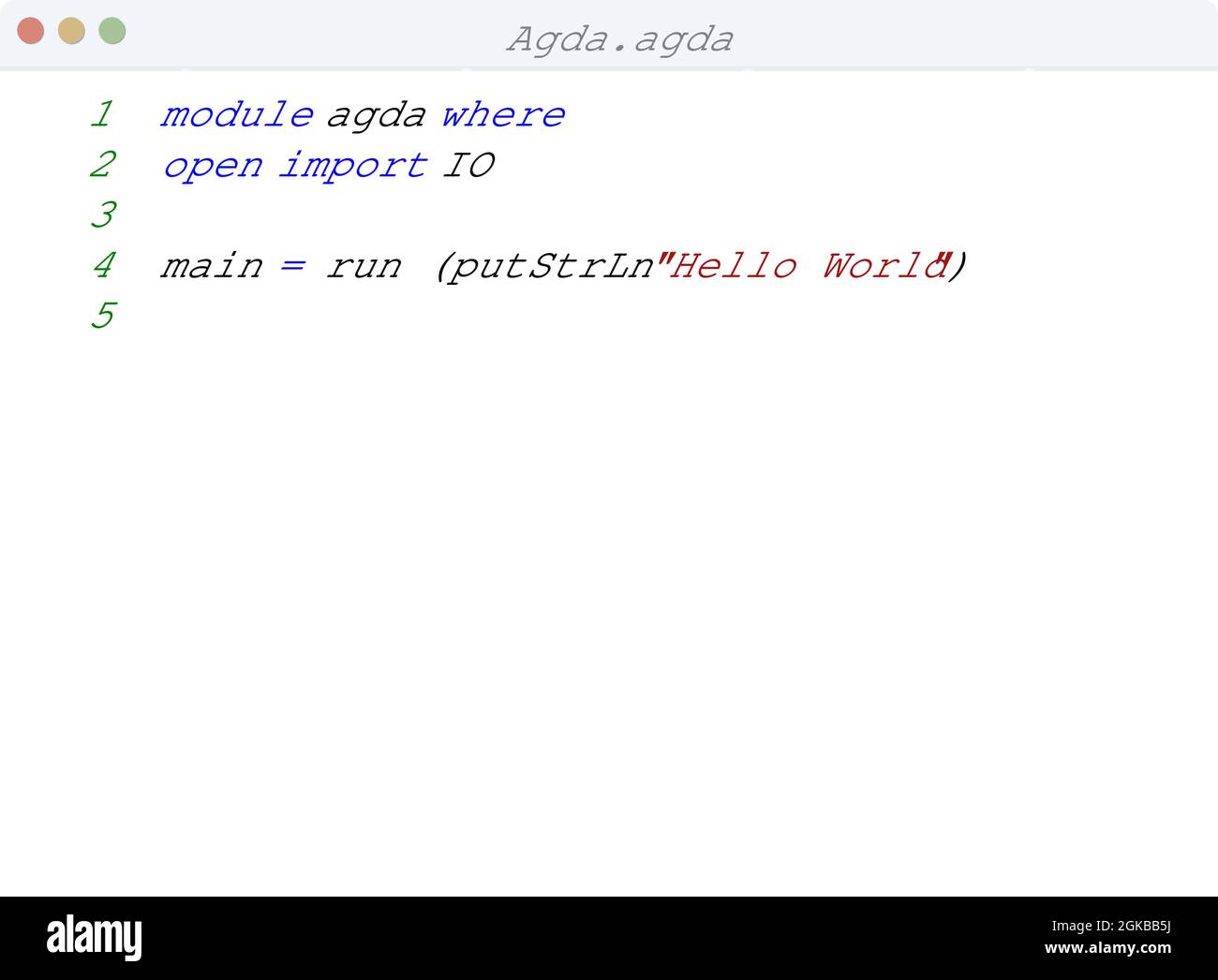 Agda language Hello World program sample in editor window illustration Stock Vector Image & Art ...