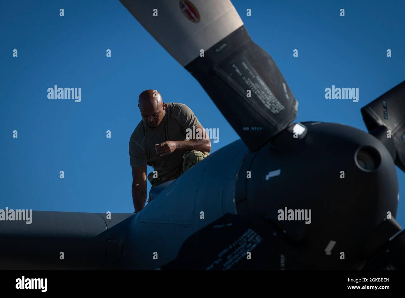 U.S. Air Force Master Sgt. Robert Potts, a flight engineer assigned to ...