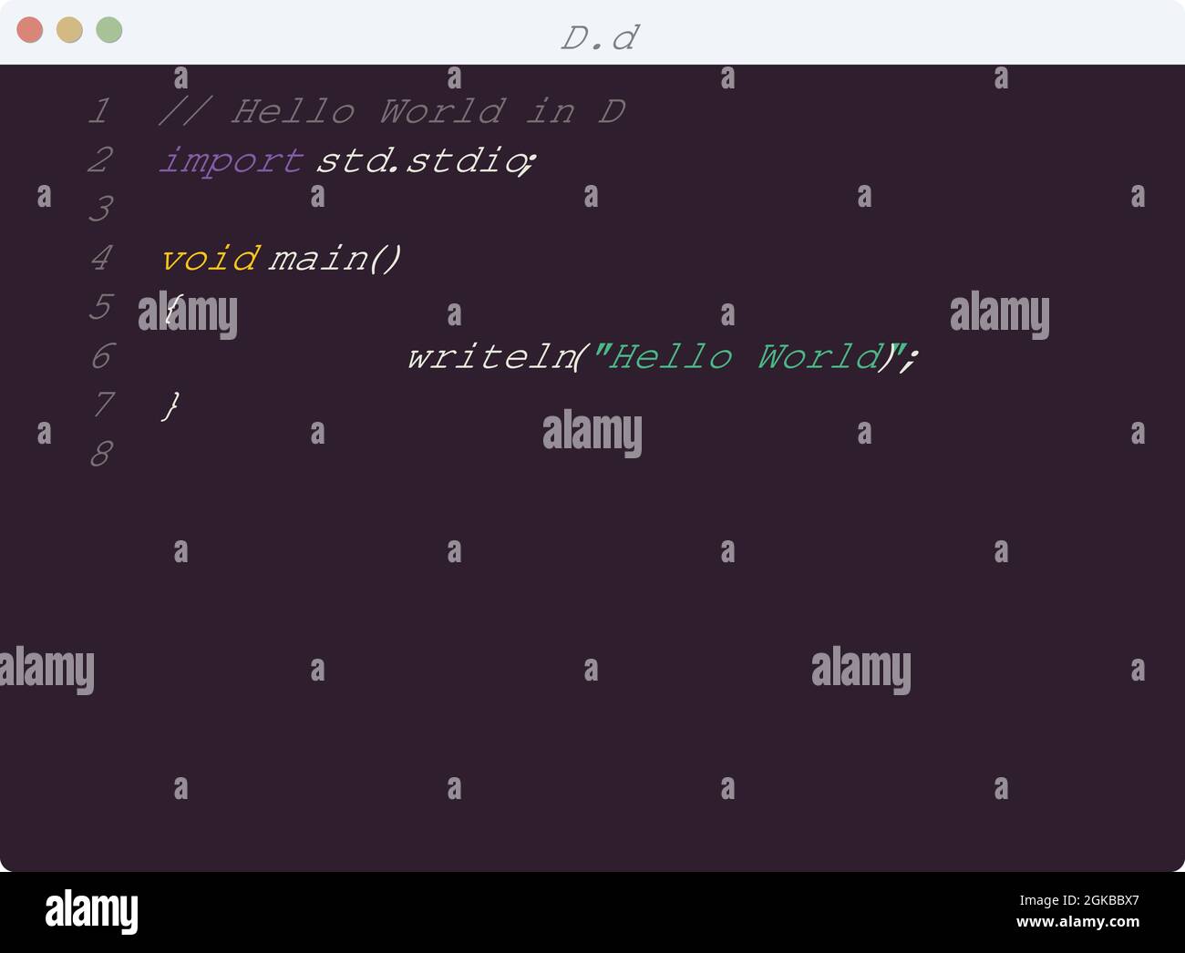 D Language Hello World Program Sample In Editor Window Illustration