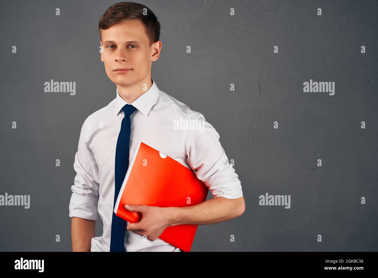 man in shirt with tie documents professional office manager Stock Photo ...