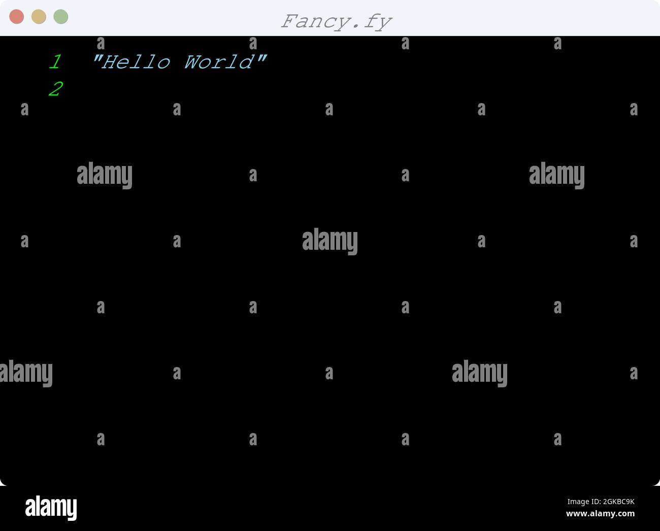 Fancy language Hello World program sample in editor window illustration ...