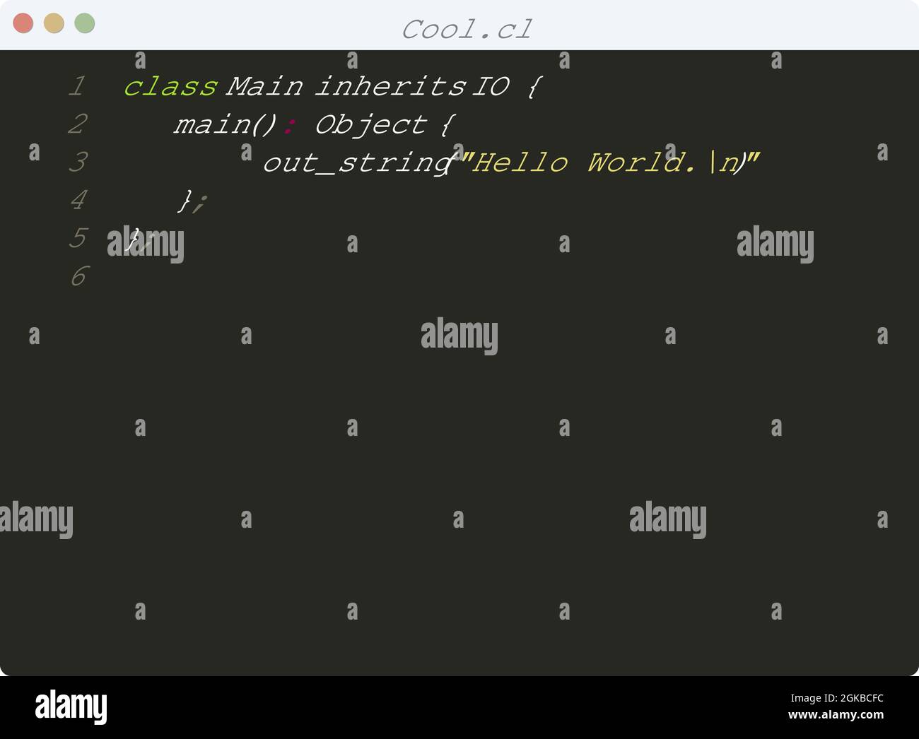 Cool language Hello World program sample in editor window illustration ...
