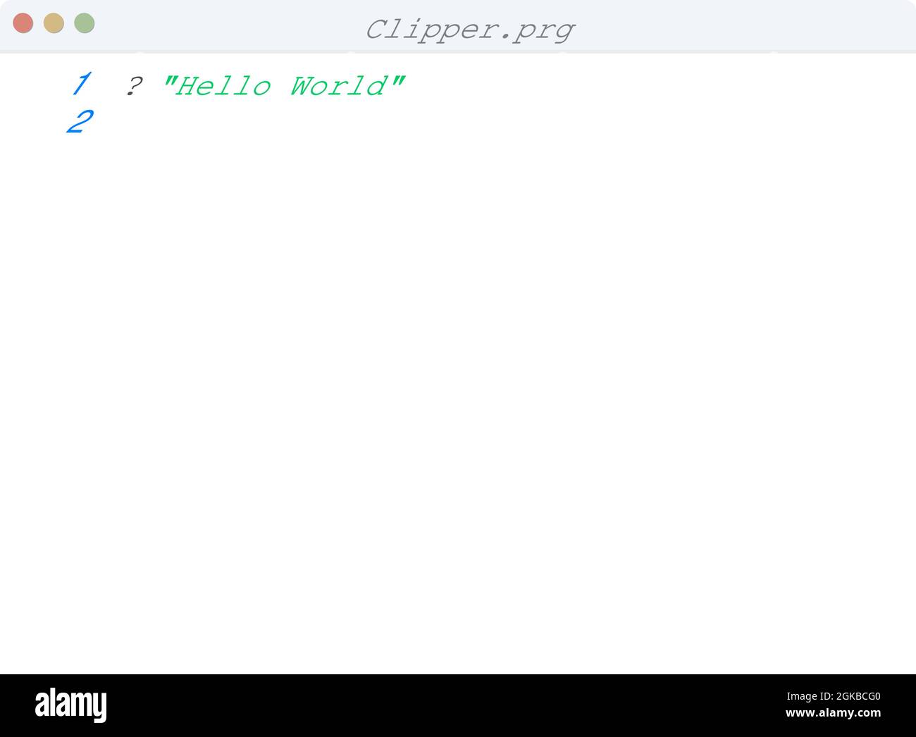 Clipper Language Hello World Program Sample In Editor Window Illustration Stock Vector Image 6837