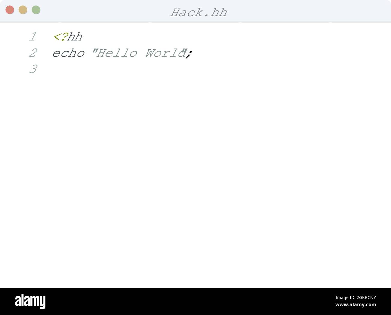 Hack language Hello World program sample in editor window illustration ... Hack language Hello World program sample in editor window illustration ...