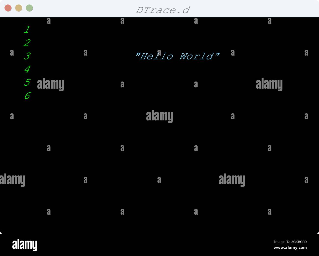 DTrace language Hello World program sample in editor window ...