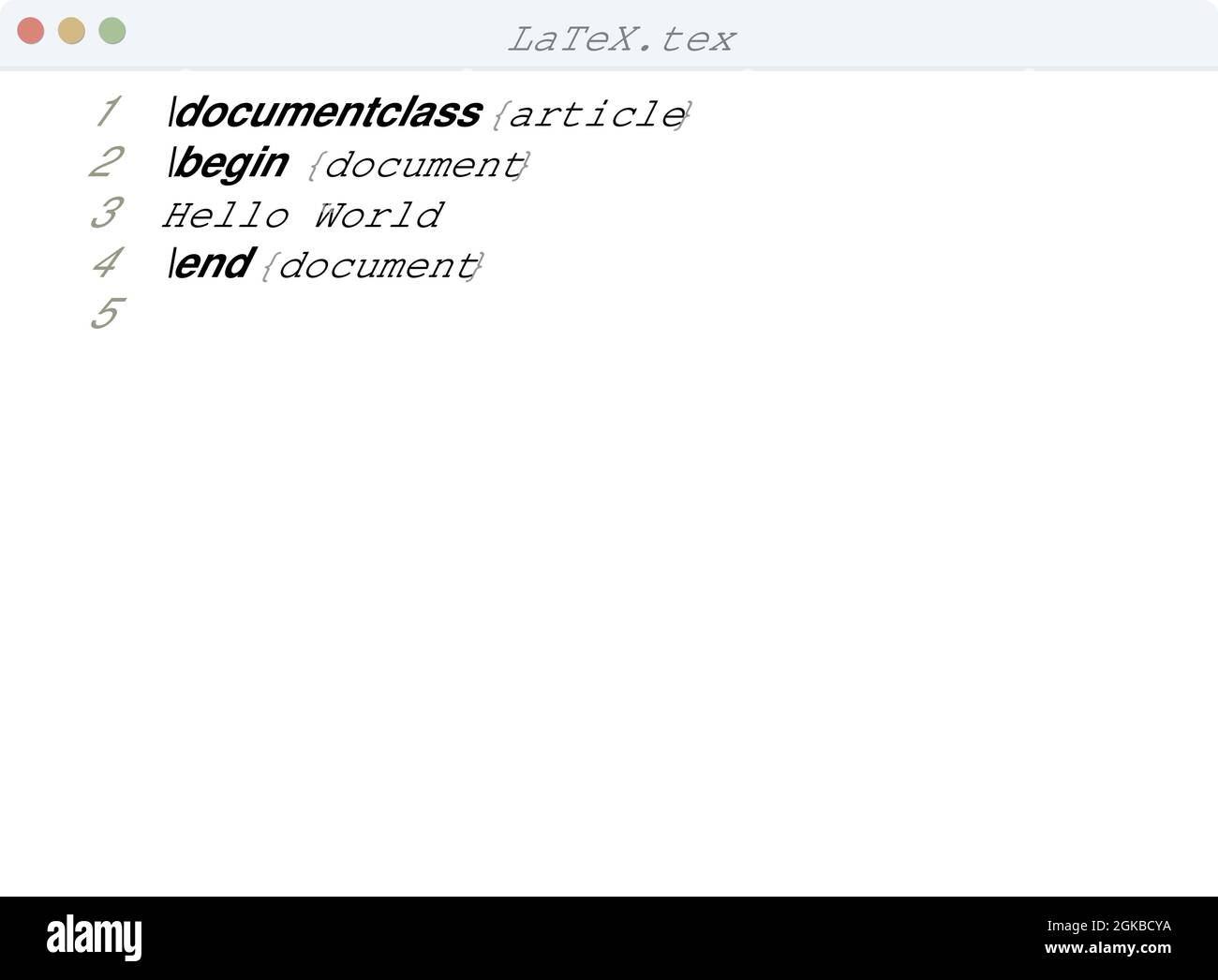 Latex Language Hello World Program Sample In Editor Window Illustration