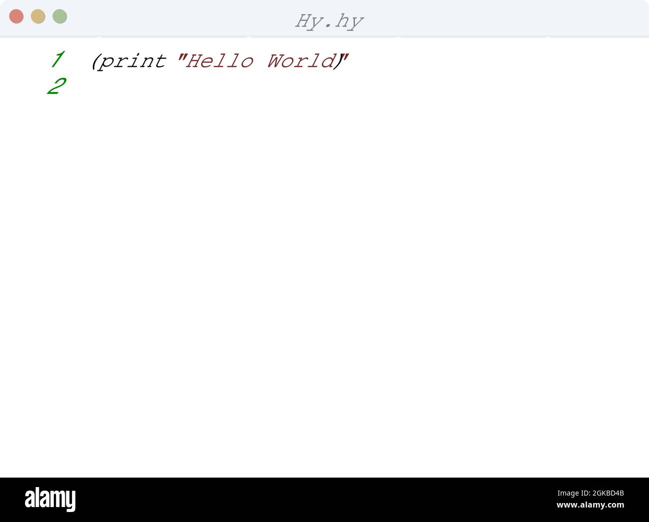 Hy language Hello World program sample in editor window illustration ...