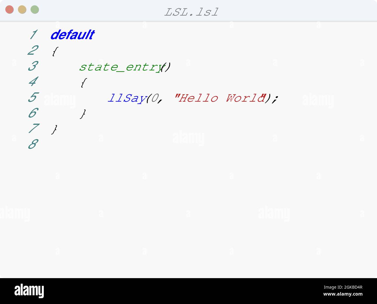 LSL language Hello World program sample in editor window illustration Stock Vector Image & Art ...