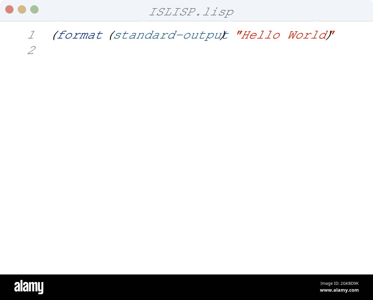 ISLISP language Hello World program sample in editor window illustration Stock Vector Image ...