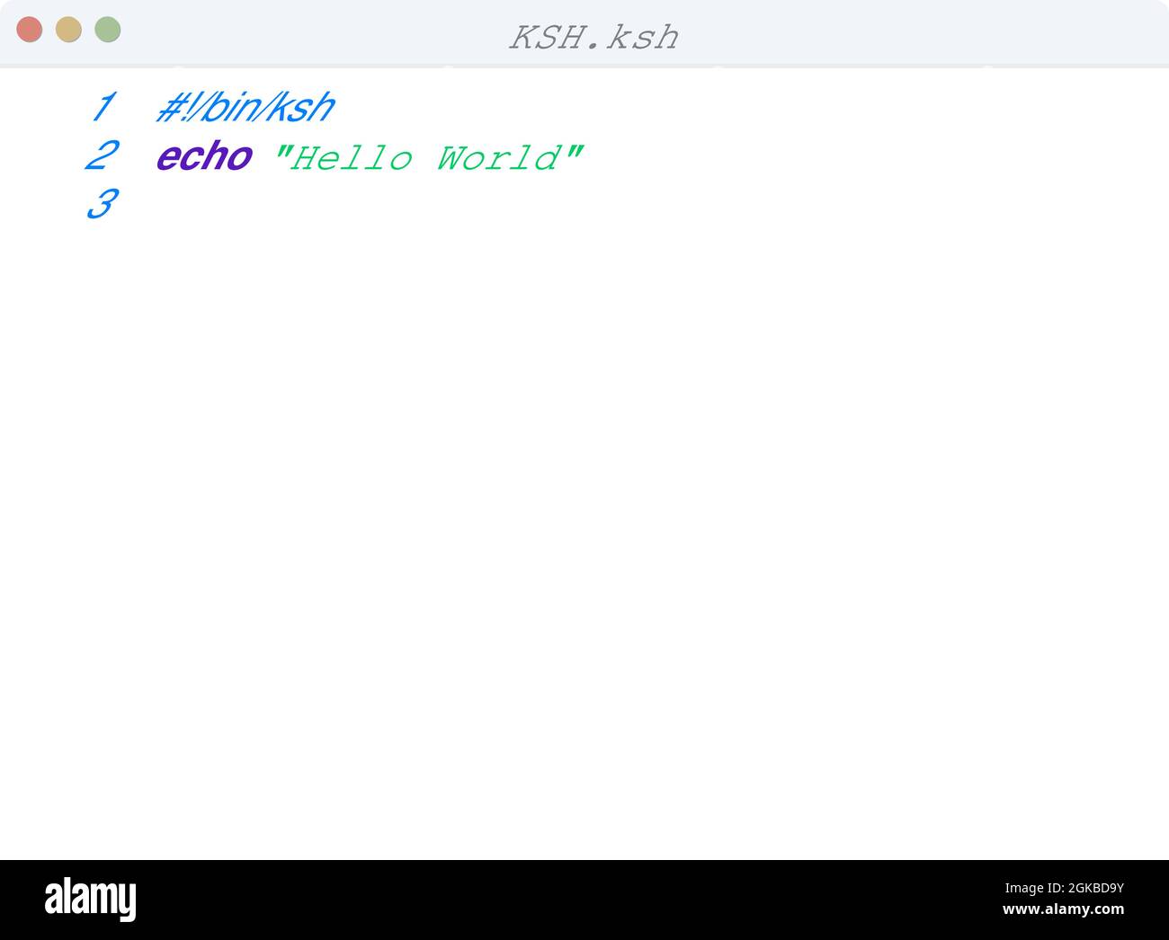 KSH language Hello World program sample in editor window illustration ... KSH language Hello World program sample in editor window illustration ...