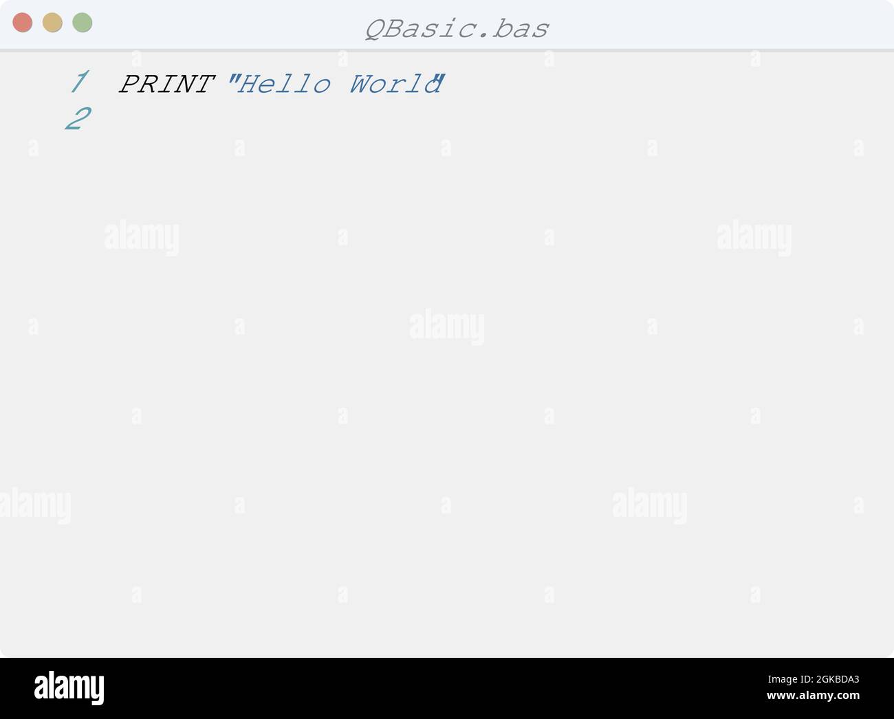 QBasic language Hello World program sample in editor window illustration Stock Vector Image ...