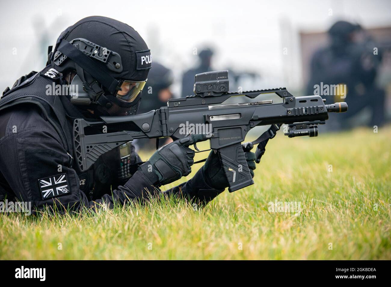 A Policeman from the Northamptonshire Police Department, looks down the ...