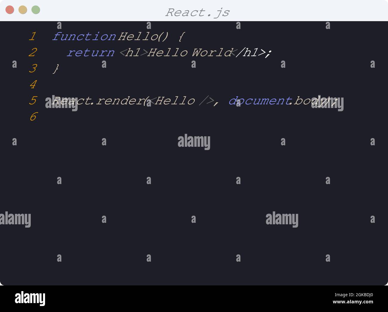 React Language Hello World Program Sample In Editor Window Illustration