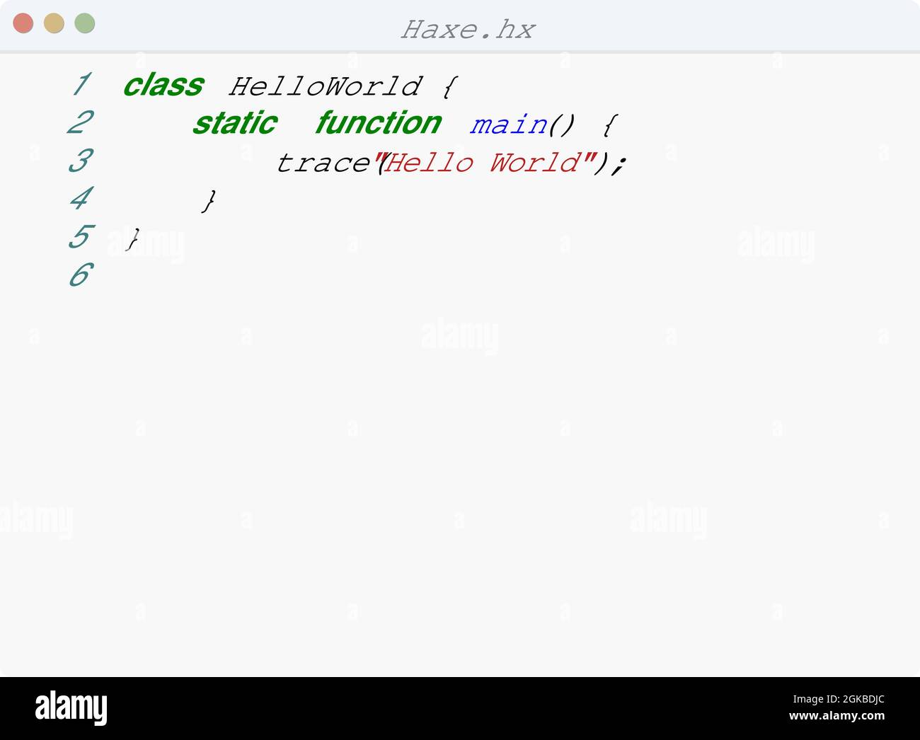 Haxe language Hello World program sample in editor window illustration Stock Vector Image & Art ...