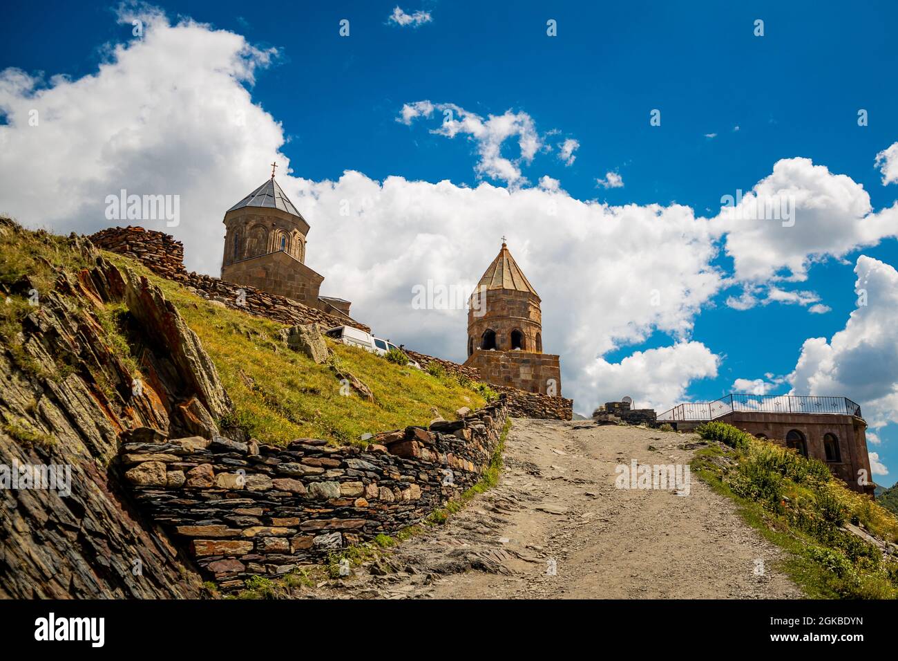 Gergeti Trinity Church (Tsminda Sameba) in Kazbegi, Georgia, under ...
