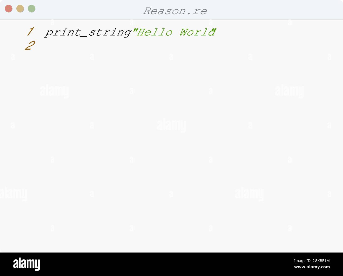 Reason language Hello World program sample in editor window illustration Stock Vector Image ...