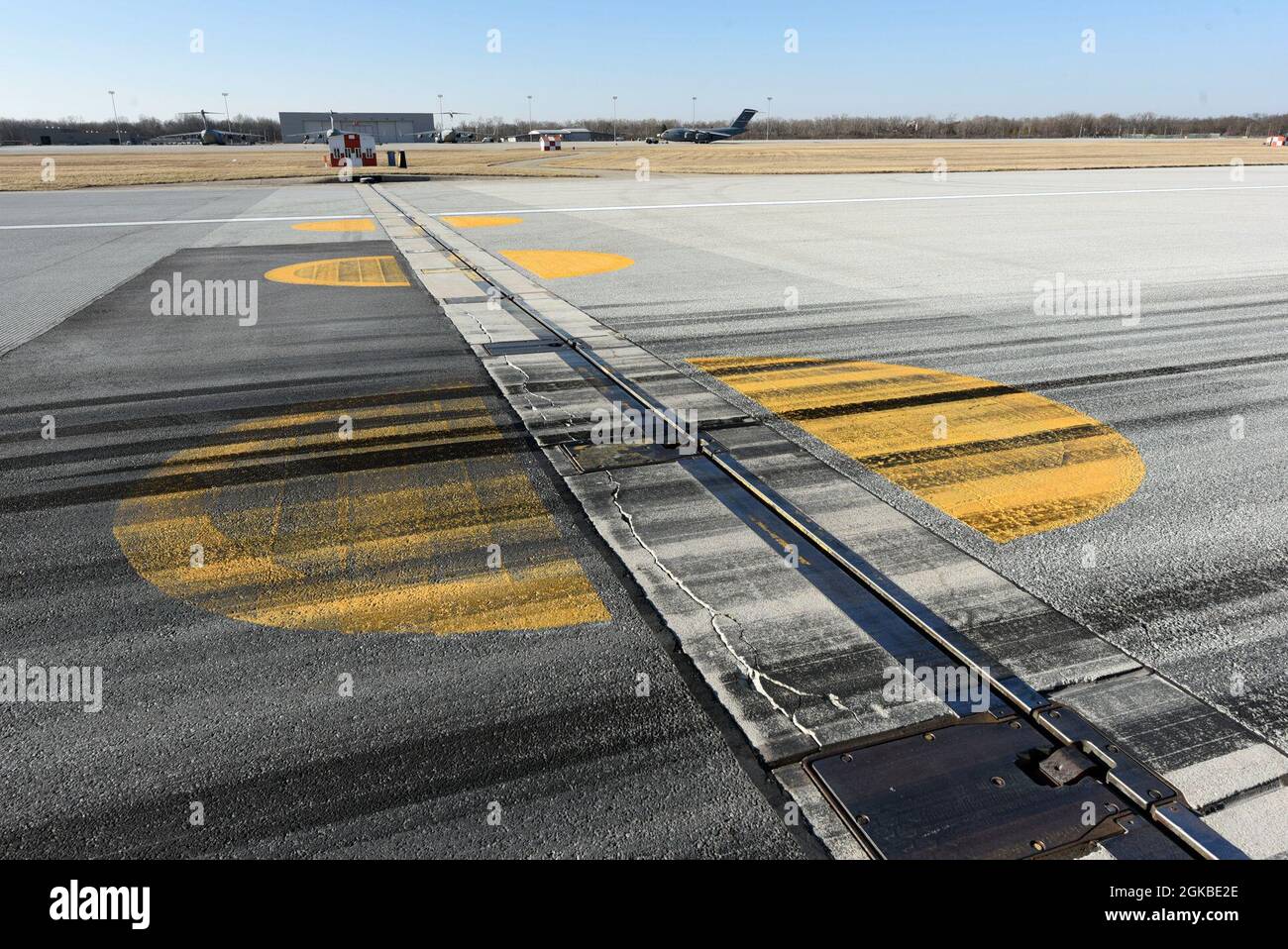 A permanent cable barrier is installed at both ends of runway 23/5 for ...