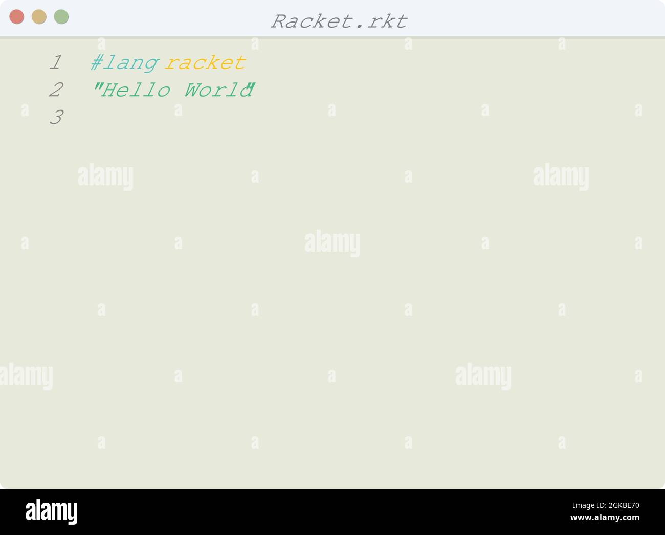 Racket language Hello World program sample in editor window illustration Stock Vector Image ...