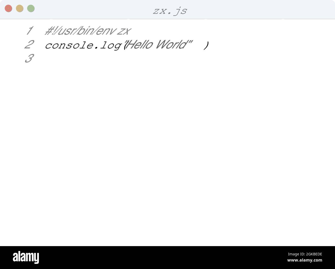 zx language Hello World program sample in editor window illustration ...
