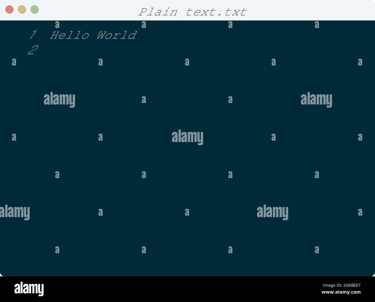 Plain text language Hello World program sample in editor window ...