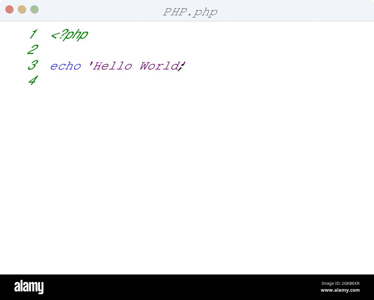 Php Language Hello World Program Sample In Editor Window Illustration Stock Vector Image And Art
