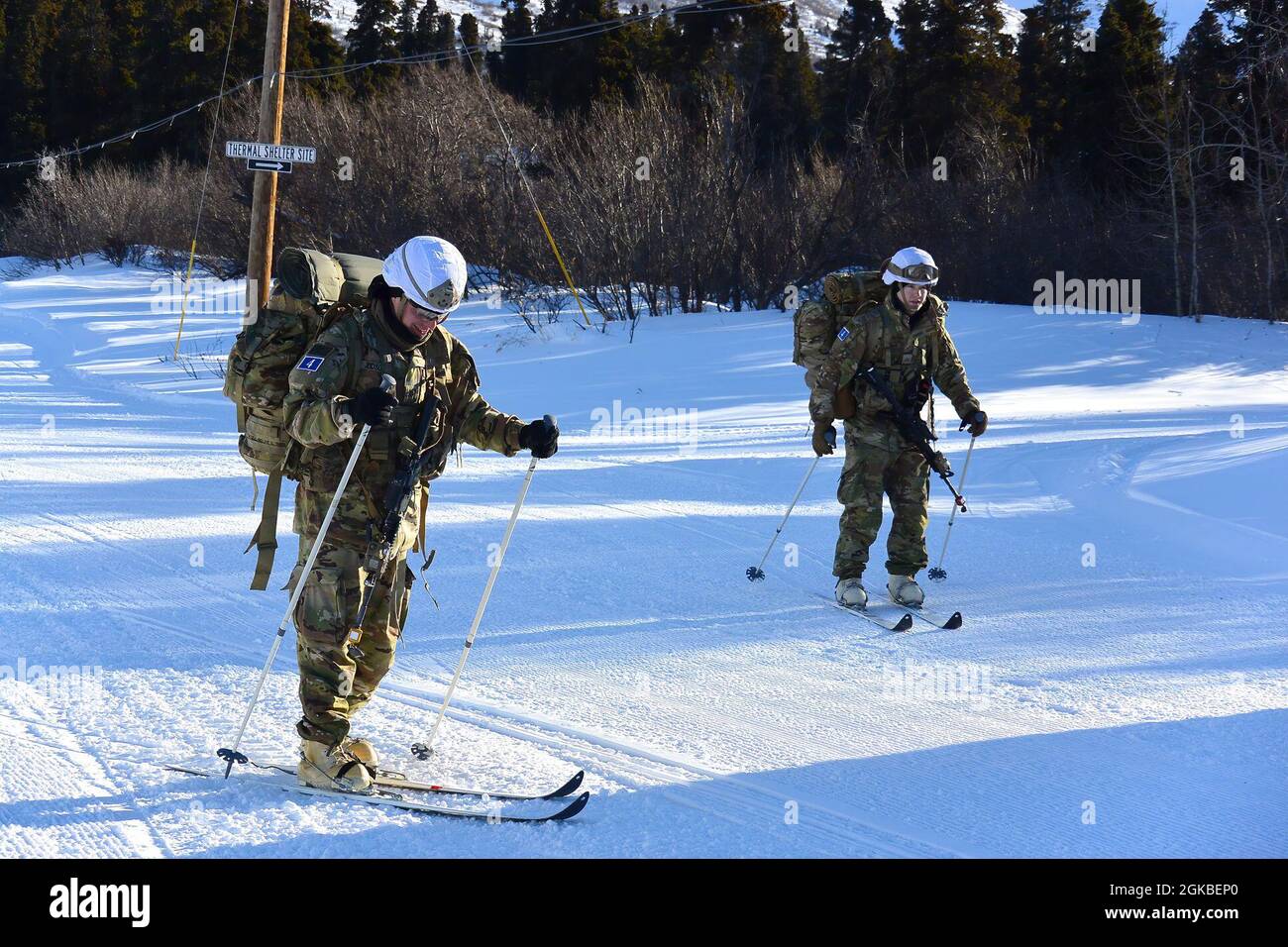 Soldiers from the 1st Battalion, 501st Infantry Regiment ski a downhill ...